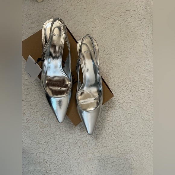 Mango | Shoes | Mango Silver Slingback Heels With Pointed Toe | Poshmark